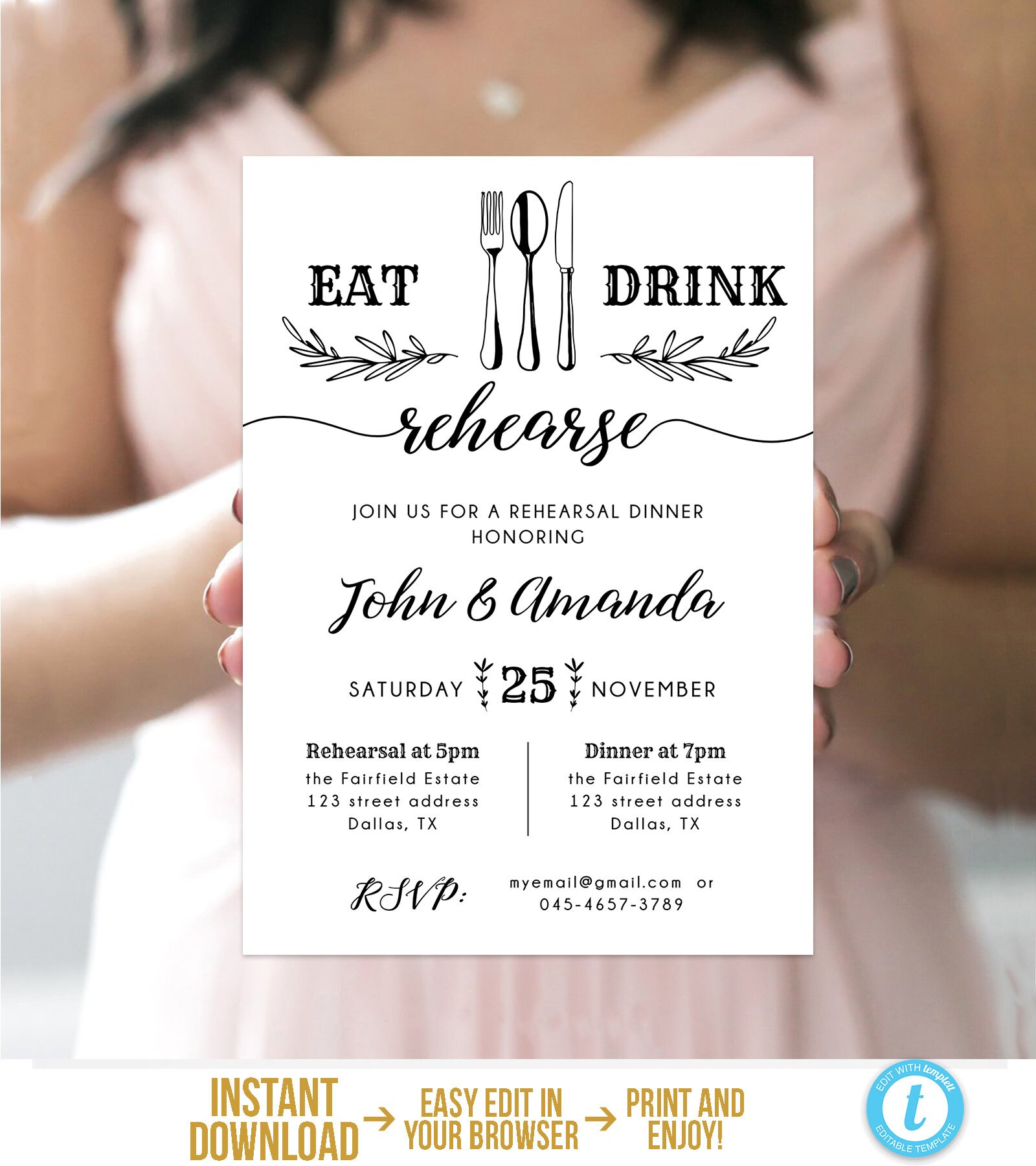 Rustic Rehearsal Dinner Invitation Template Eat Drink | Etsy