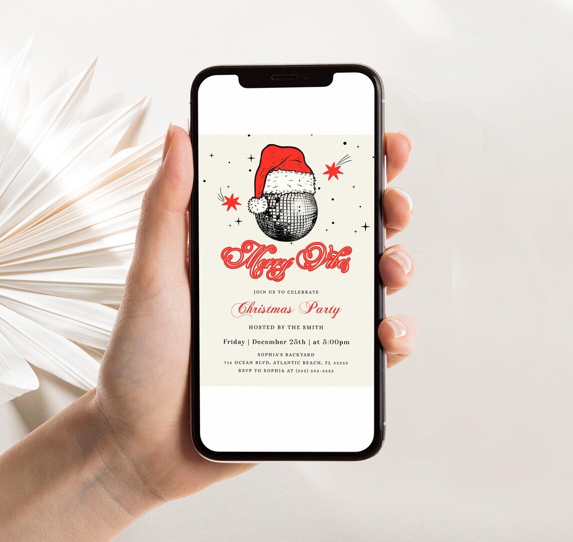 Disco Christmas Invitation | Merry Vibes Digital Invite | Retro ...