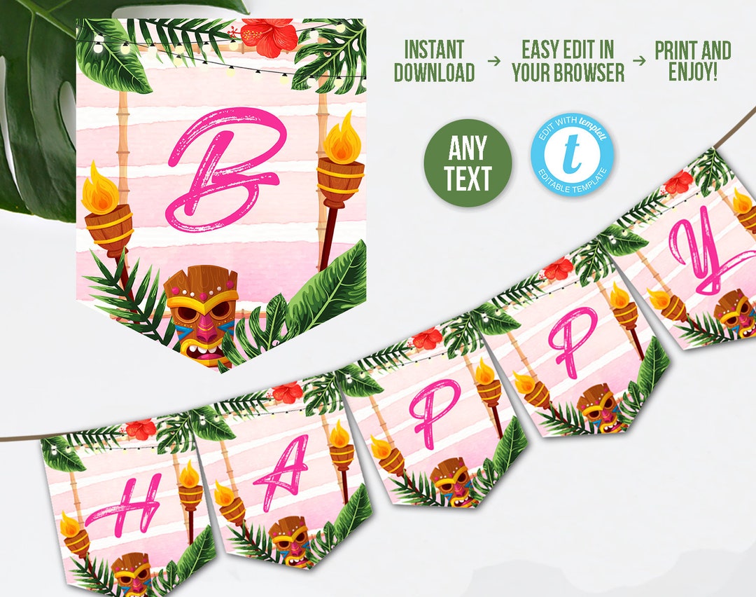 Luau Banner Instant Download Tropical Birthday Banner Hawaiian Banner ...