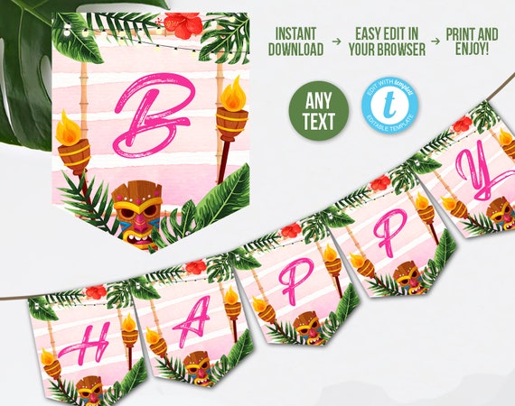 Luau Banner Instant Download Tropical Birthday Banner Hawaiian Banner ...