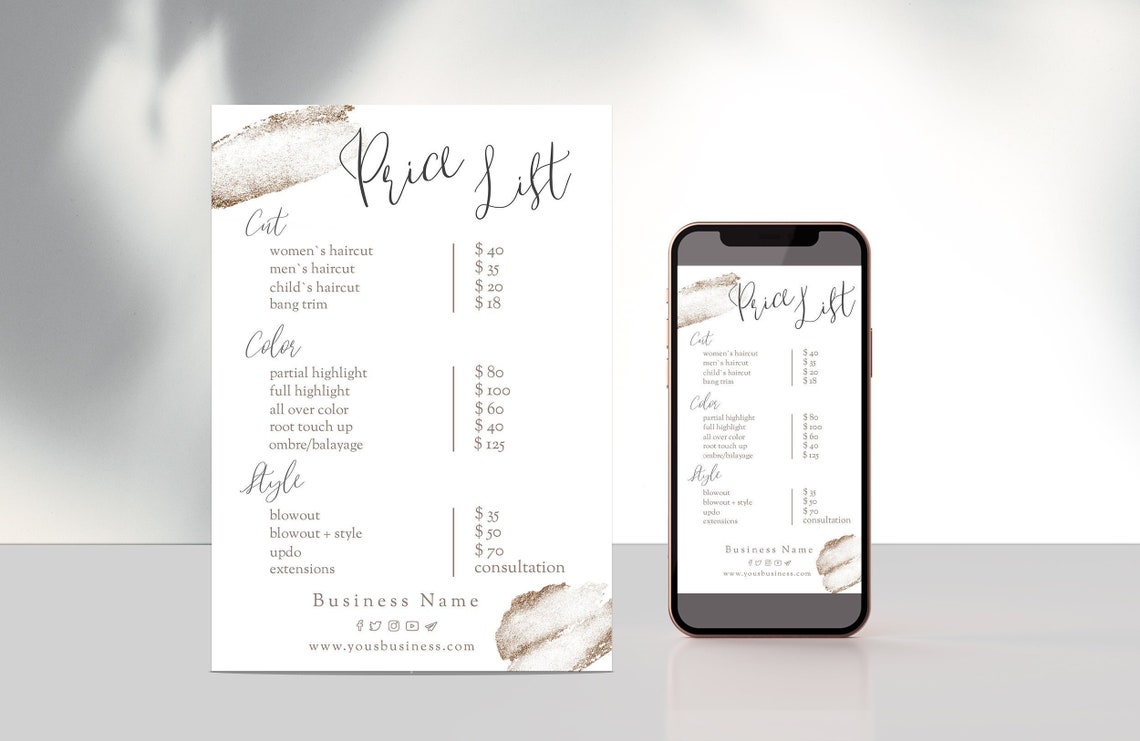Gold Price List Template Salon Price List Instagram Price | Etsy
