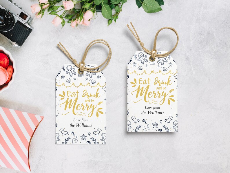 Christmas Gift Tags Template Eat Drink and Be Merry Tags | Etsy
