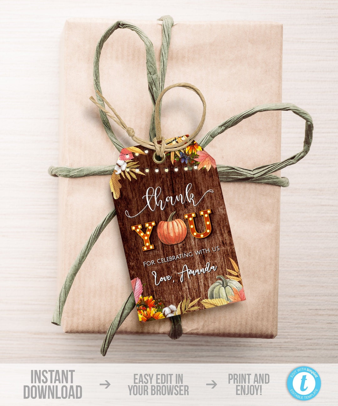 Fall Pumpkin Thank You Tag Instant Download Autumn Thank You - Etsy