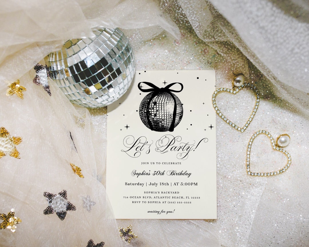 Whimsical Disco Ball Birthday Invitation ANY AGE | Disco Party Digital ...