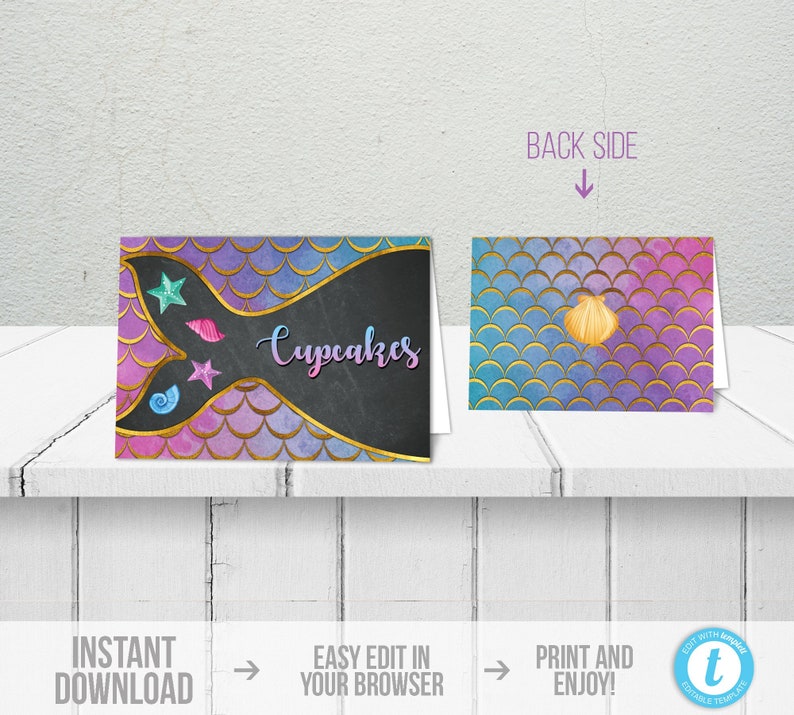 Mermaid Food Labels Mermaid Birthday Food Tent Cards Instant | Etsy