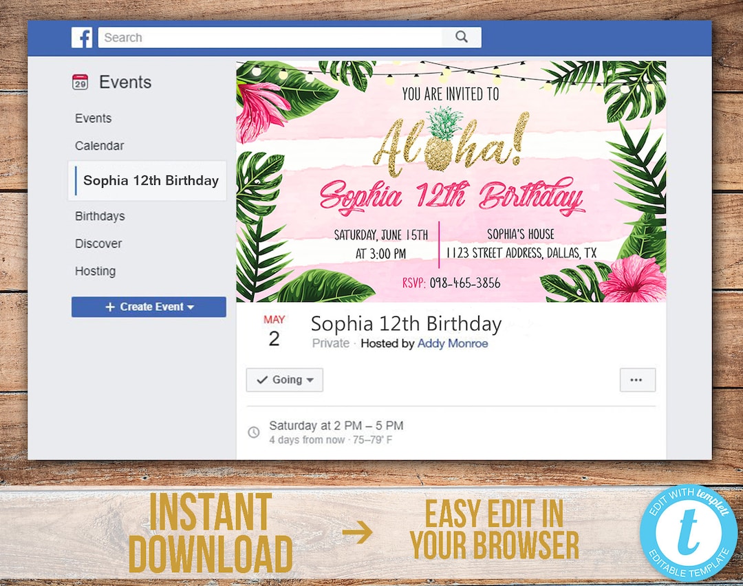 Tropical Birthday Facebook Event Cover Aloha Facebook Cover Image ...
