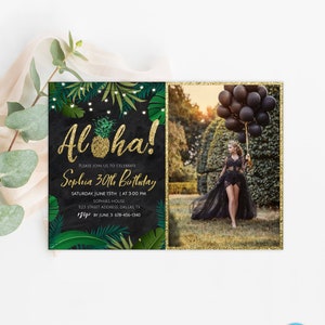 Aloha Invitation With Photo Gold Tropical Party Invitation Download ...