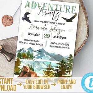 Adventure Baby Shower Invitation Kit Printable Adventure Awaits Baby ...