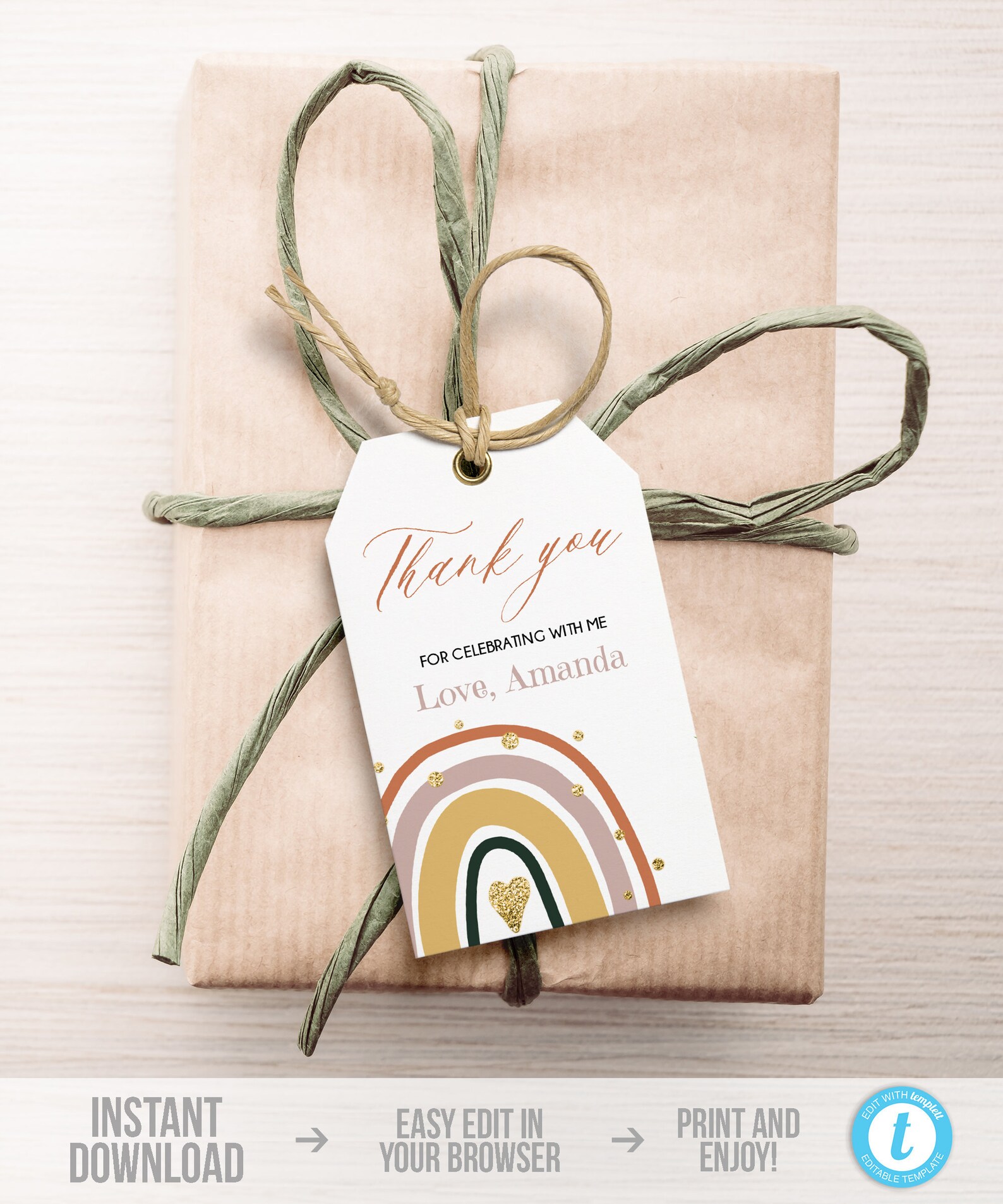 Pastel Rainbow Thank You Tag Boho Rainbow Favor Tags | Etsy