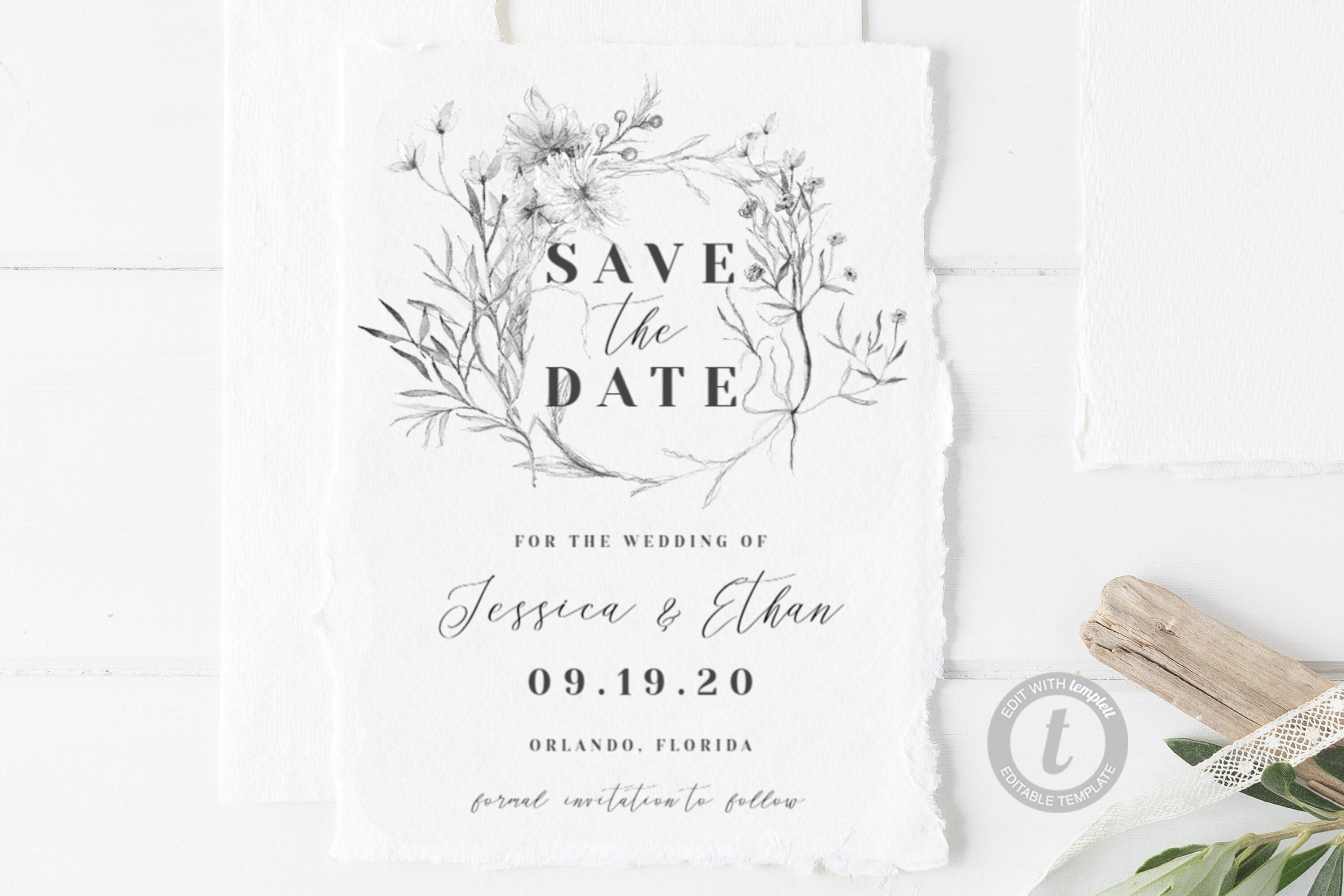 Save the Date Template Printable Gray Save the Date Card | Etsy