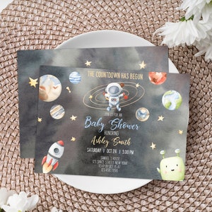 Space Baby Shower Invitation Printable Astronaut Galaxy Solar System ...