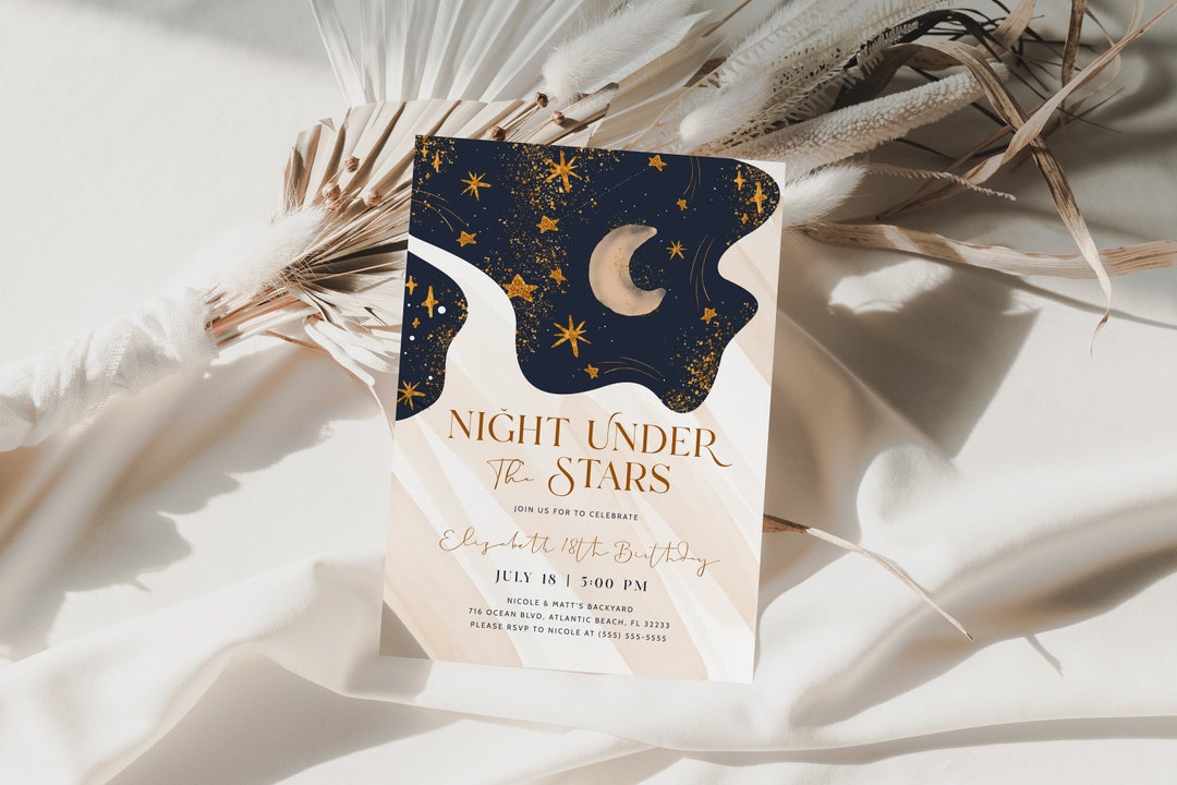 Night Under the Stars Invitation Moon Star Night Sky Party Galaxy ...