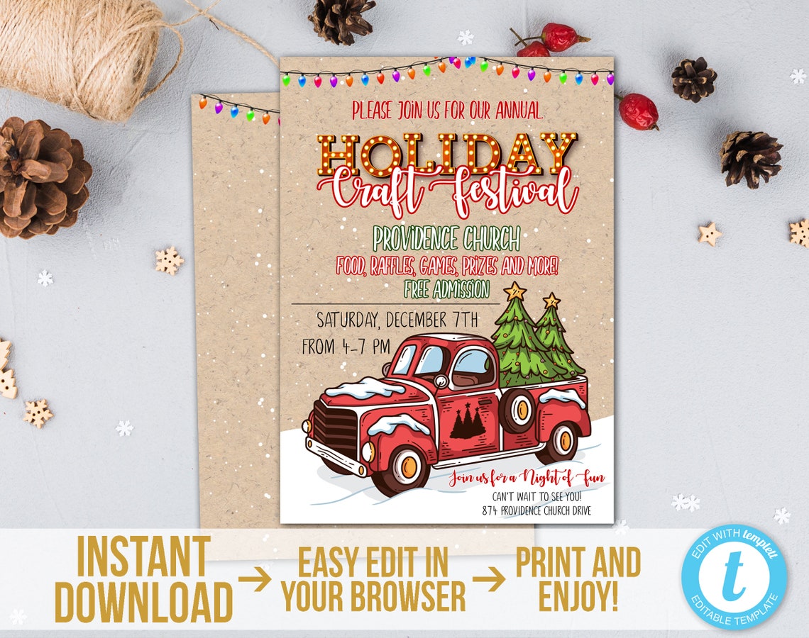 Holiday Flyer Template Red Truck Christmas Festival Event - Etsy