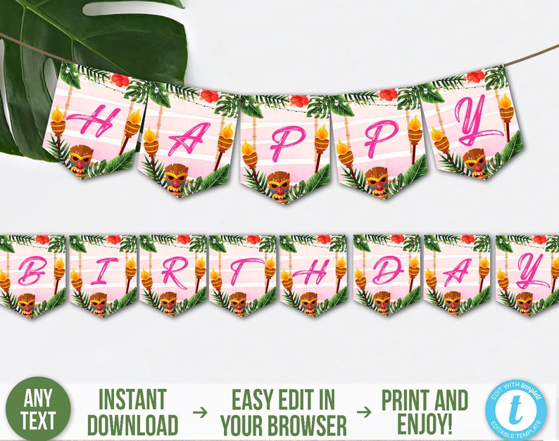 Luau Banner Instant Download Tropical Birthday Banner | Etsy