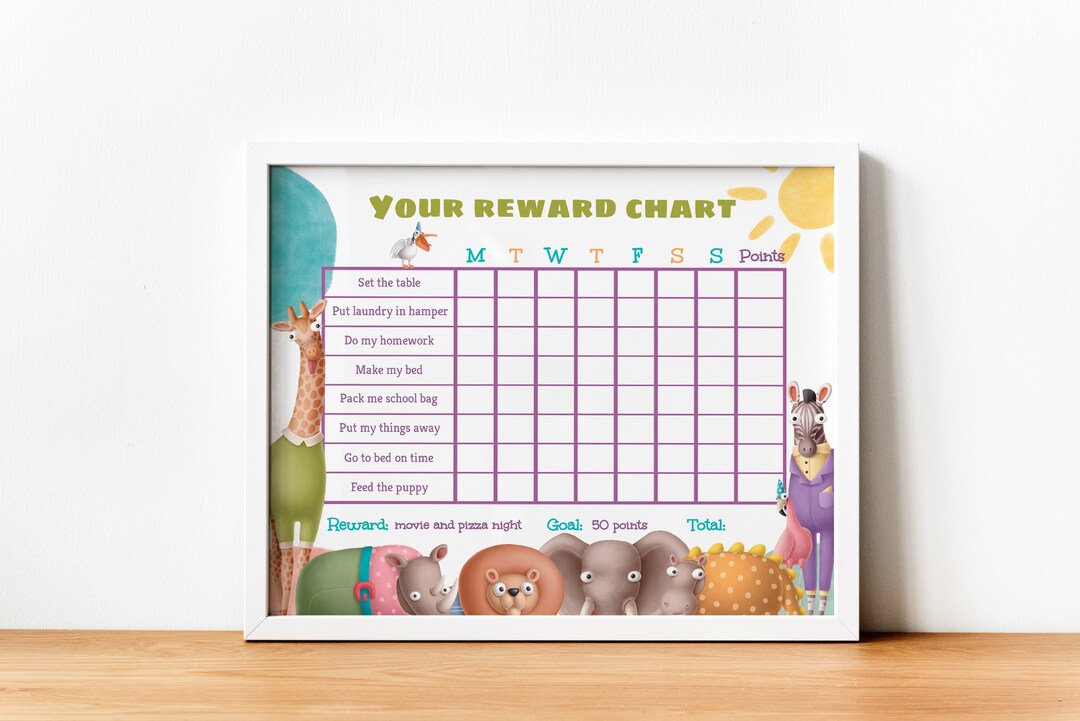 Animals Reward Chart Template Safari Chore Chart Printable Jungle ...