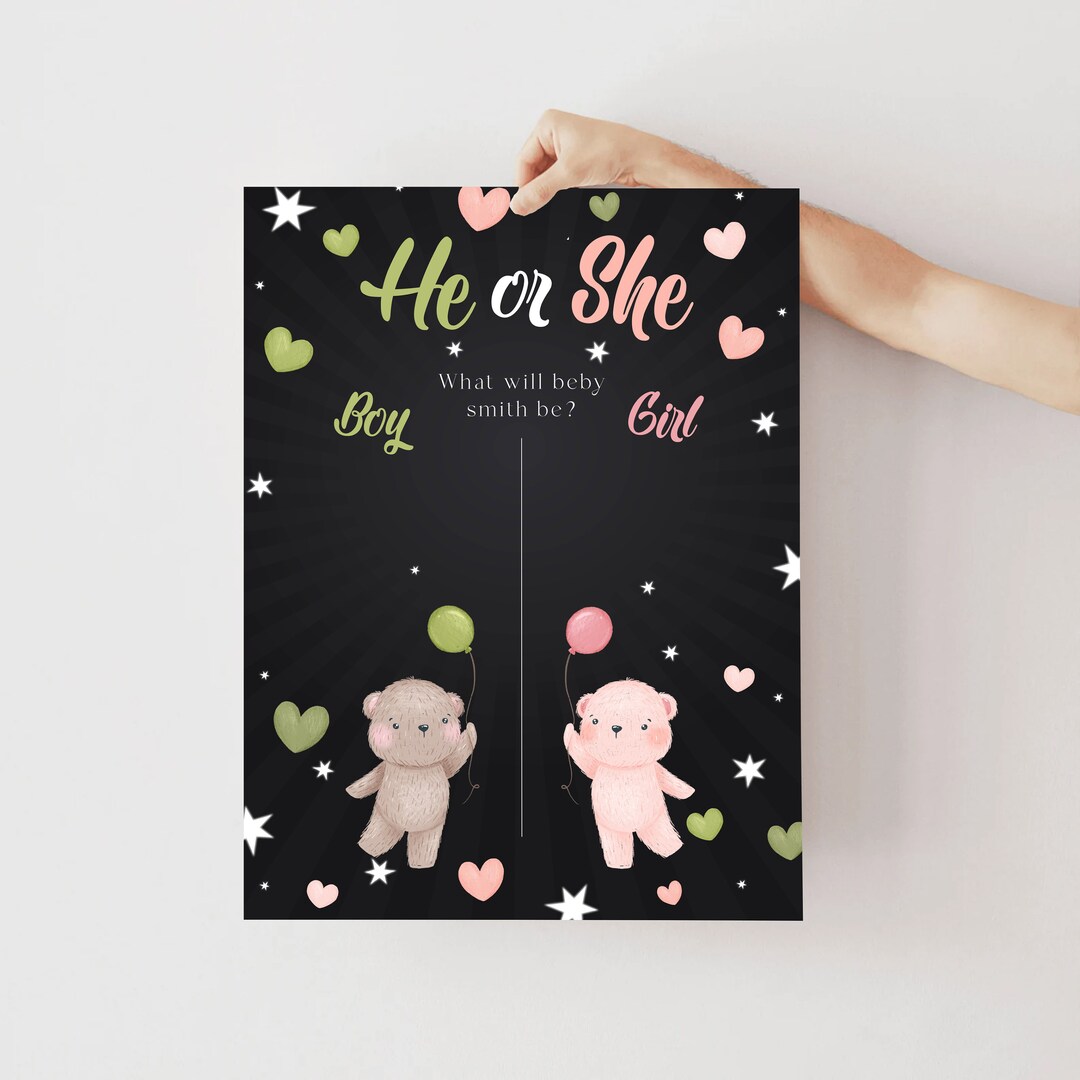 Teddy Bear Gender Reveal Voting Sign What Will Baby Be Bear Balloons ...