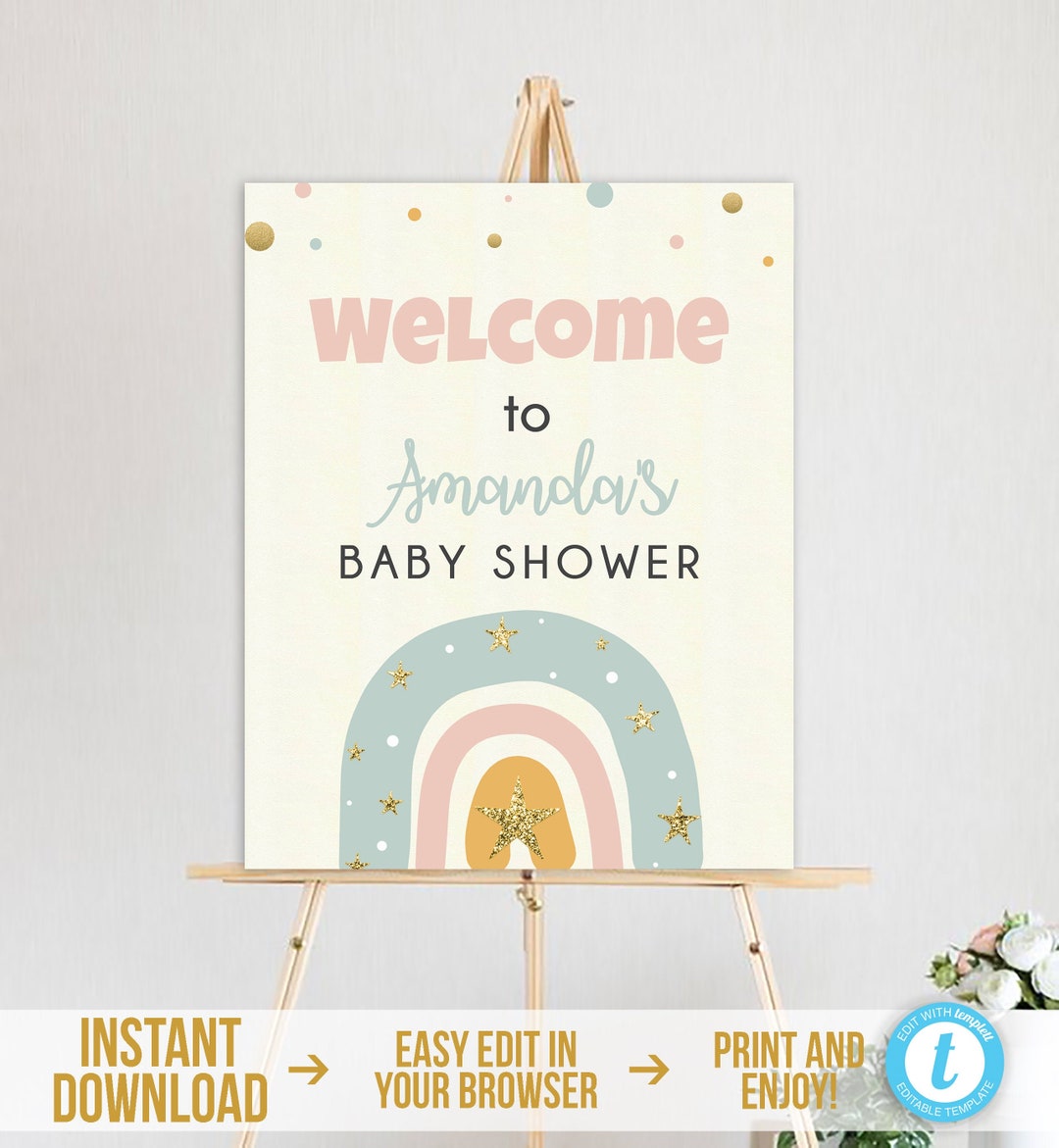 Boho Rainbow Welcome Sign Template Printable Neurtal Rainbow Baby ...