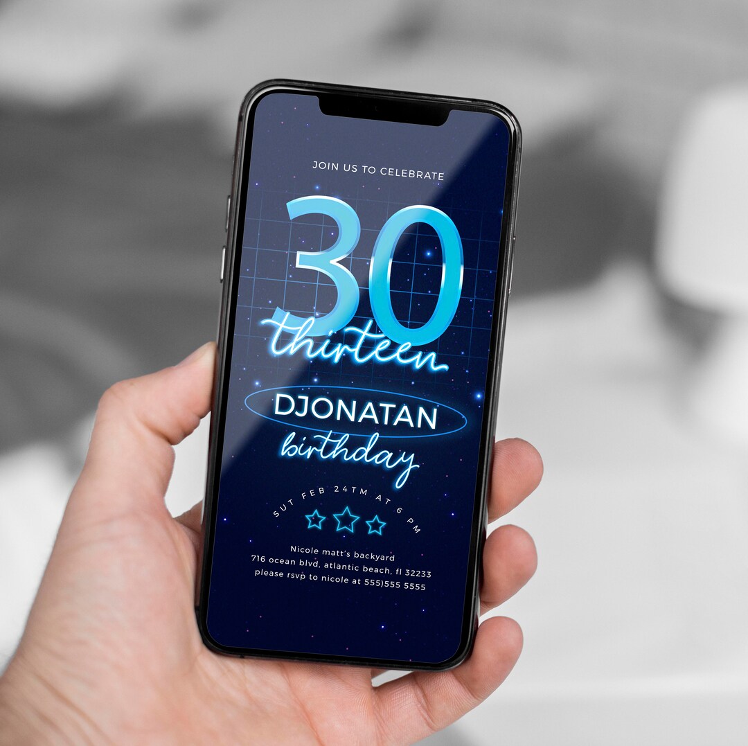 Blue Neon 30th Birthday Electronic Invitation Thirty Years Husbands or ...