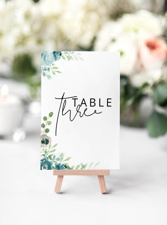 Dusty Blue Table Numbers Template Wedding Table Number Card Instant ...