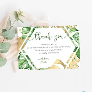 Tropical Thank You Card Gold Tropical Card Tropical Baby Shower Thank ...