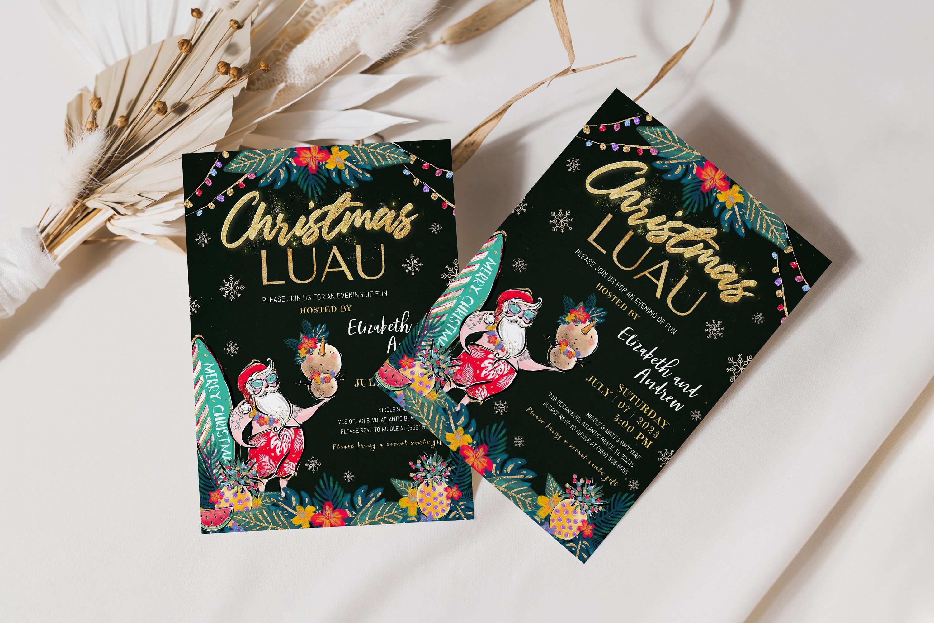 Christmas Luau Invitation Tropical Santa Christmas Party Invitation ...
