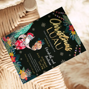 Christmas Luau Invitation Tropical Santa Christmas Party Invitation ...