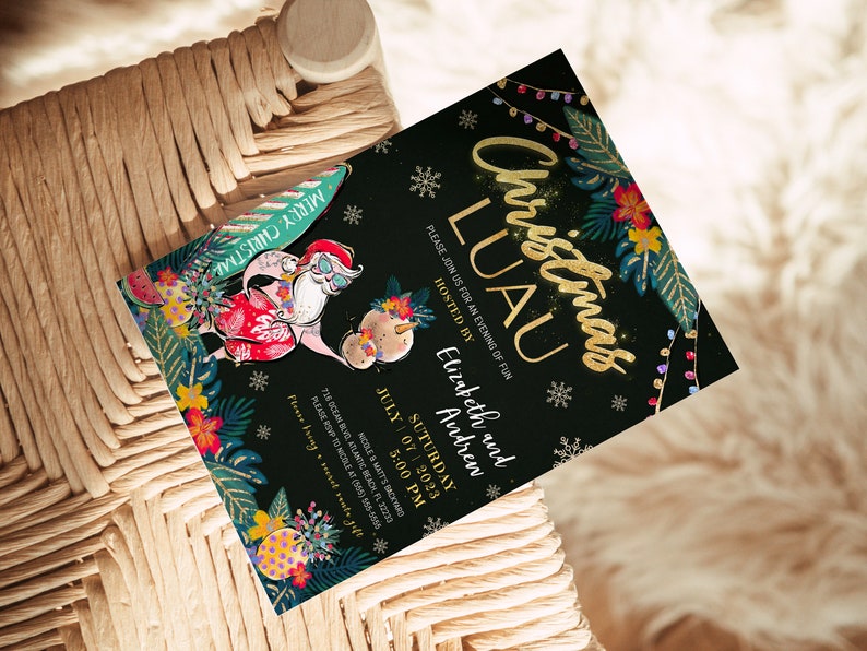 Christmas Luau Invitation Tropical Santa Christmas Party Invitation ...