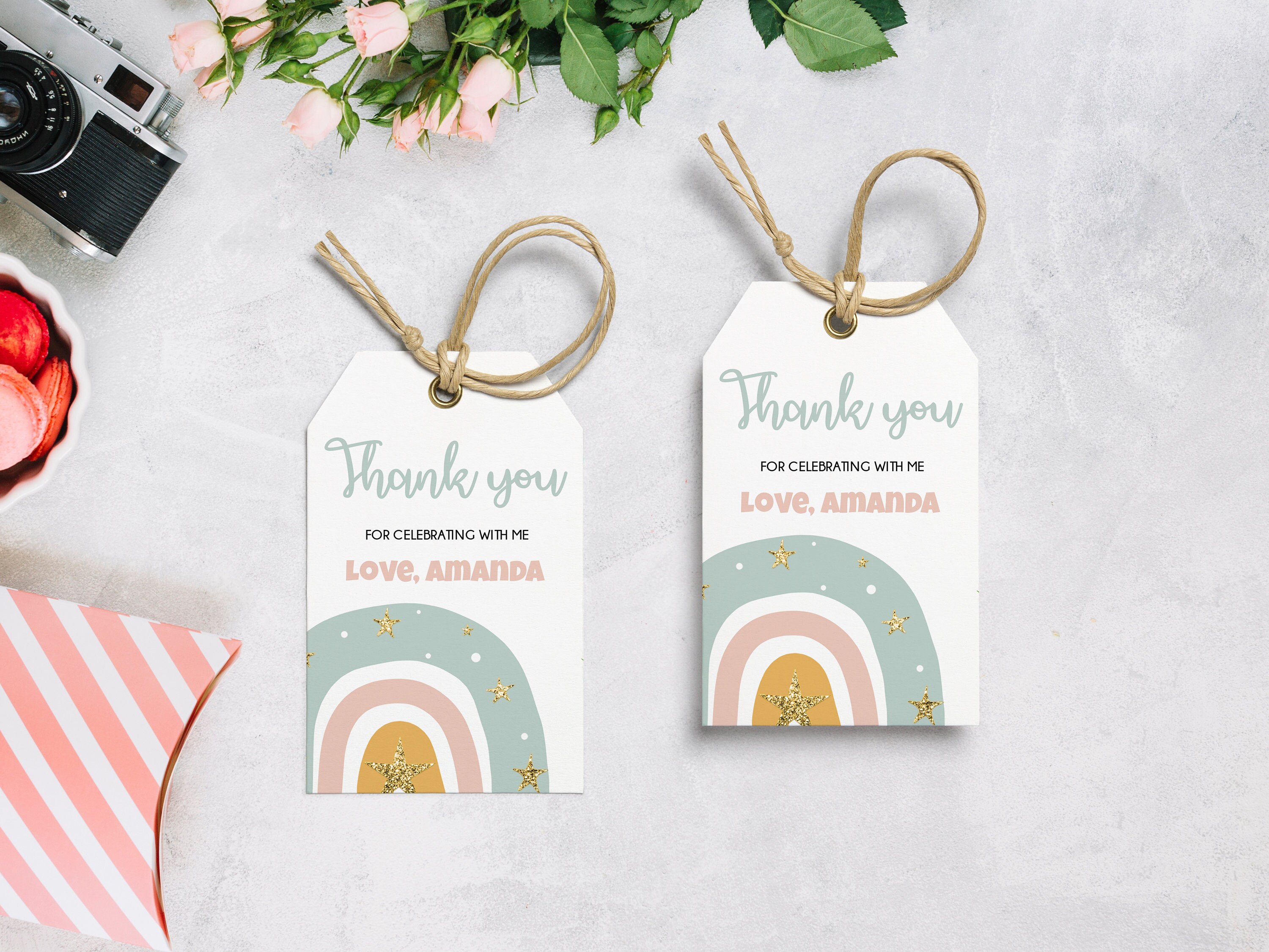 Rainbow Thank You Tag Boho Rainbow Favor Tags Download | Etsy