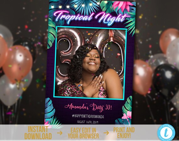 Neon Tropical Night Photo Booth Frame Printable Hawaiian - Etsy