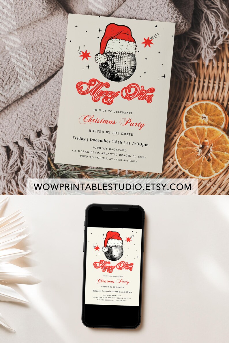 Disco Christmas Invitation | Merry Vibes Digital Invite | Retro ...