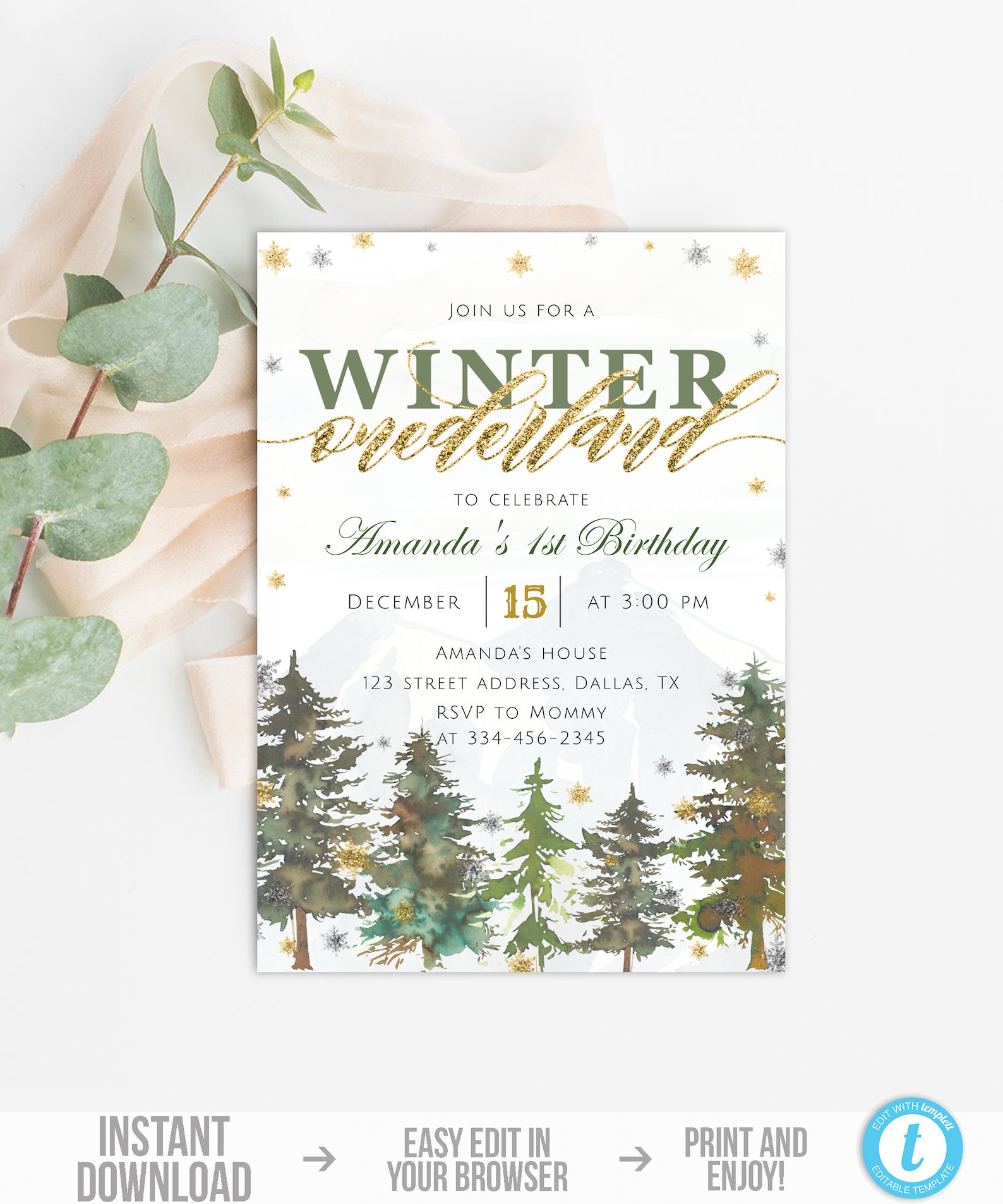 Winter Onederland Invitation Template Adventure First - Etsy