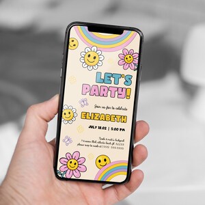 Smiley Daisy Birthday Invitation Electronic Emoji Flower Bday Party ...