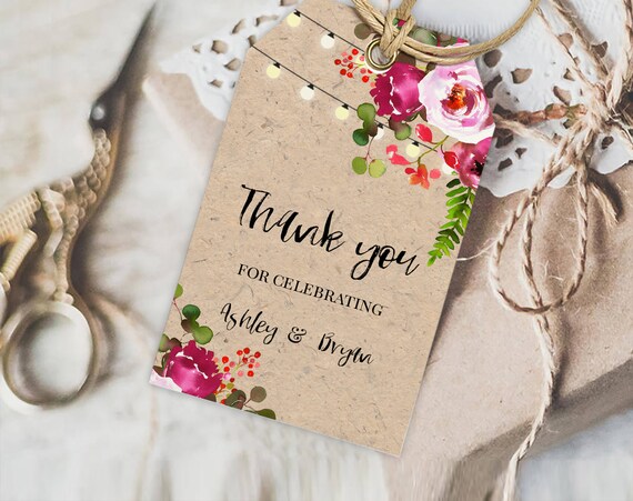 Kraft Floral Wedding Thank You Tag Rustic Favor Tag Template String ...