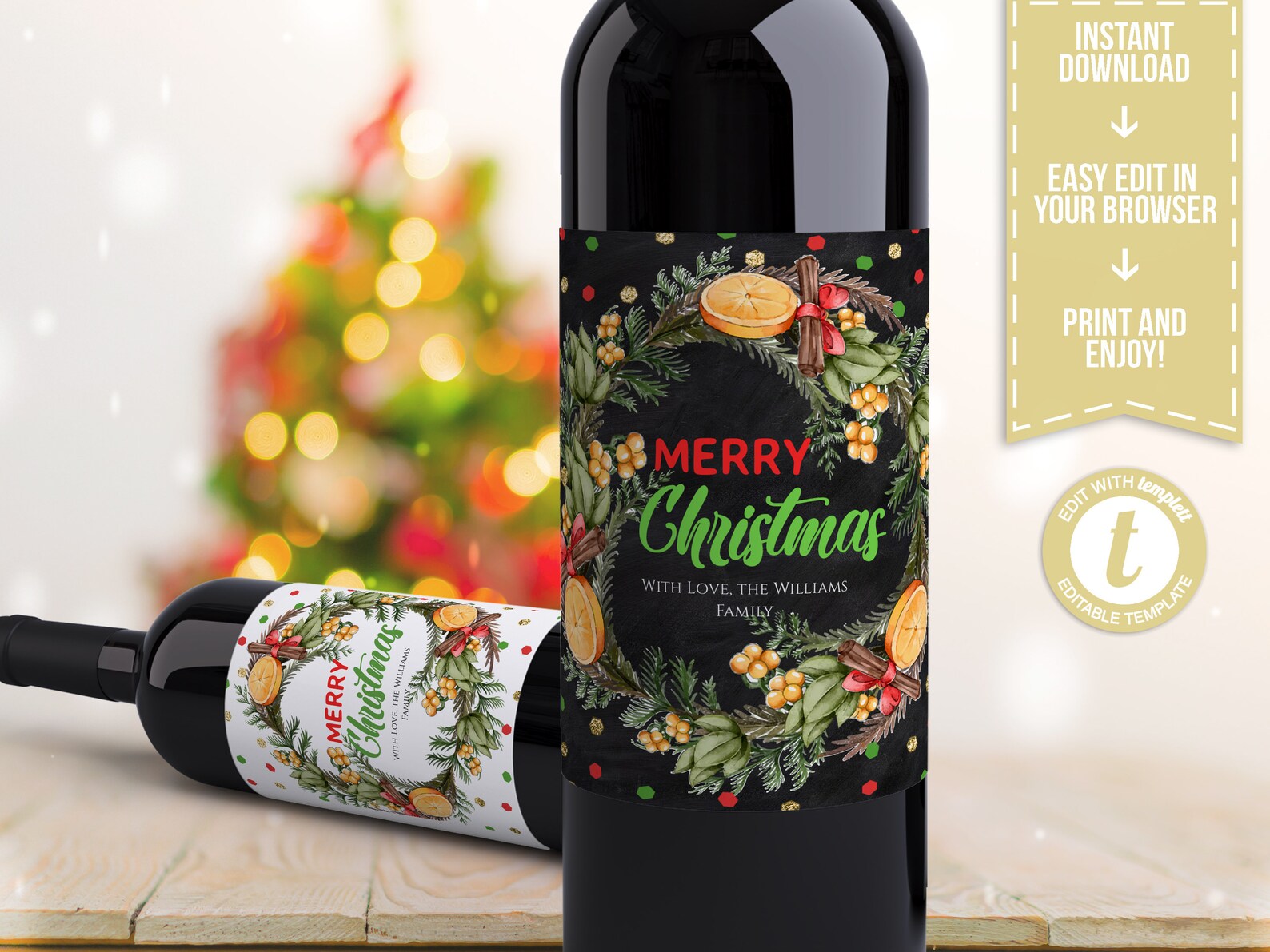 Christmas Wine Label Template Personalized Holiday Wine | Etsy