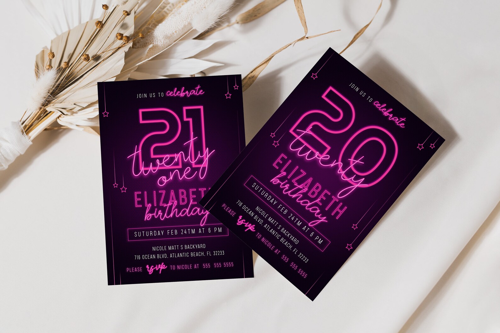 Pink Neon 21th Birthday Invitation Glow Neon Light Theme Girls - Etsy