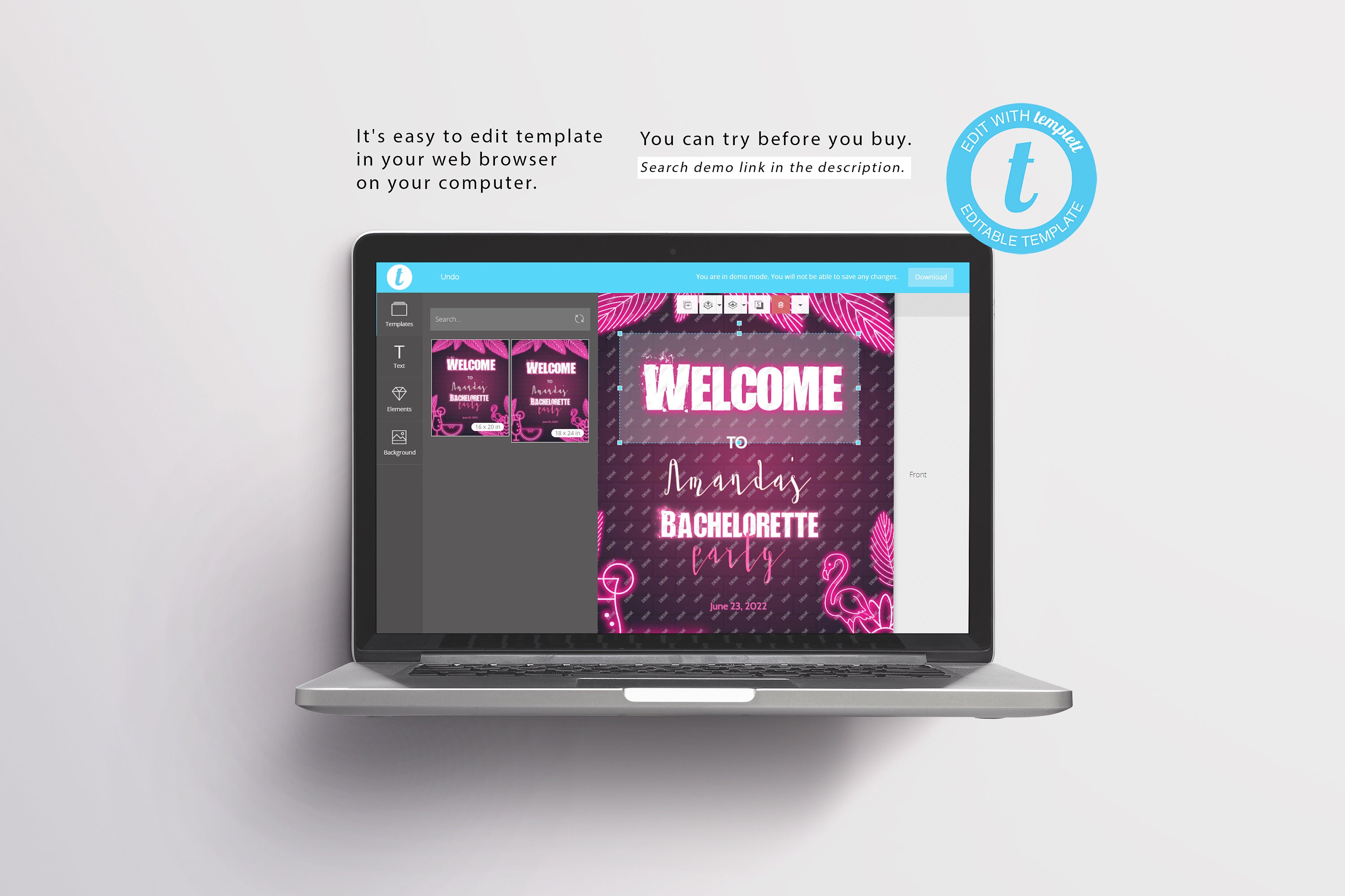 Neon Tropical Bachelorette Welcome Sign Template Pink Neon | Etsy