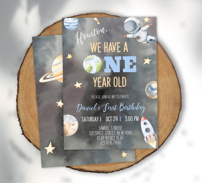 Editable Space First Birthday Invitation First Trip Around the - Etsy