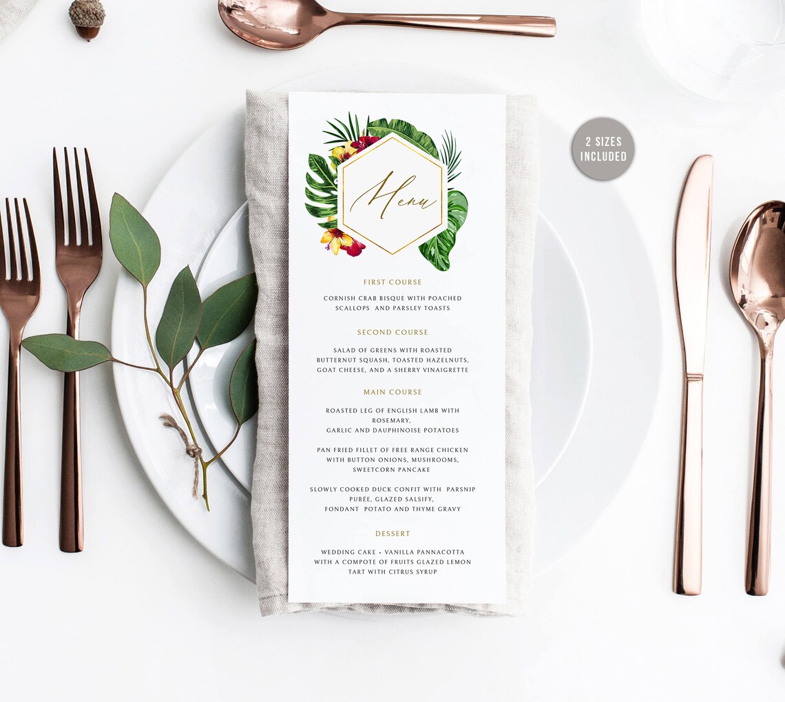 Tropical Menu Template Printable Hawaiian Menu Card | Etsy