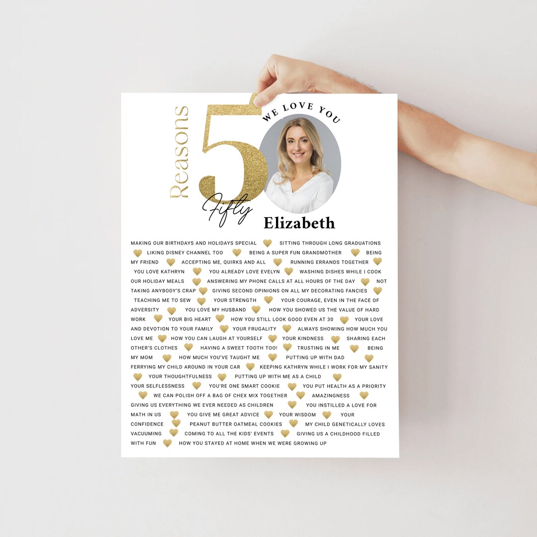 50 Things We Love About You Printable Gold Glitter Template With Photo ...