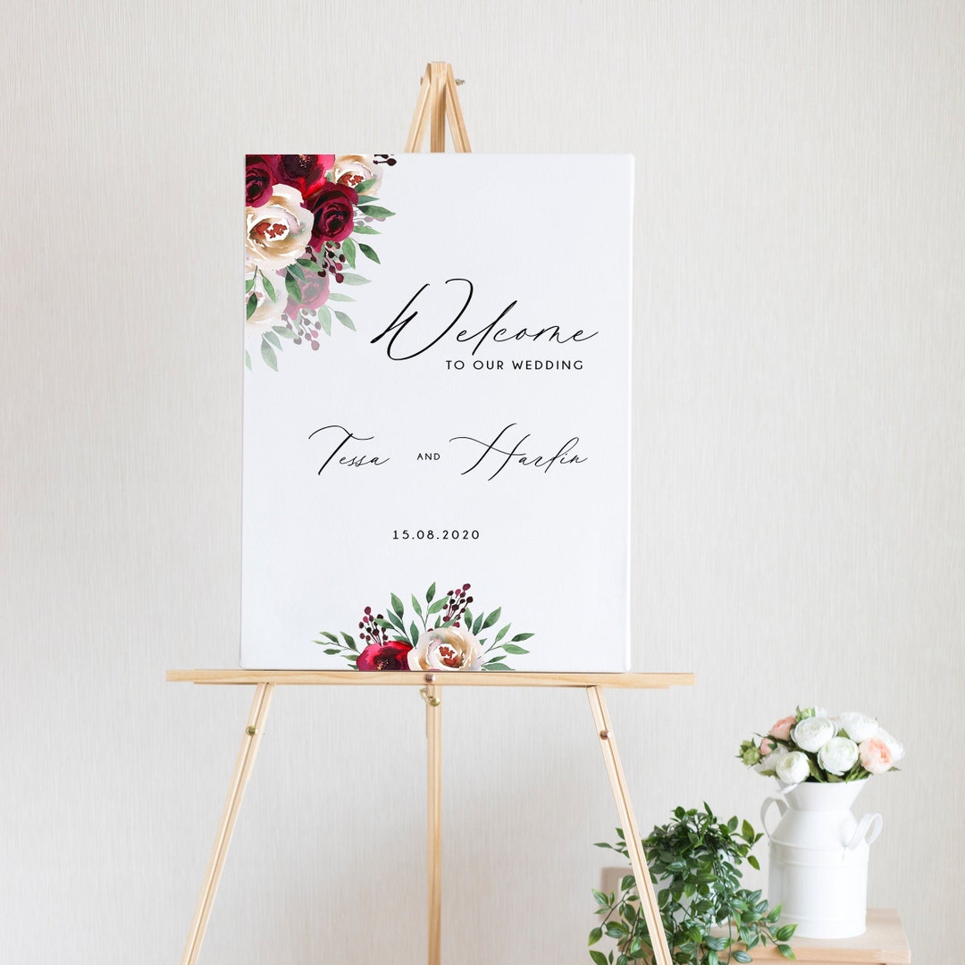 Burgundy Welcome Sign Template Marsala Wedding Welcome Poster - Etsy