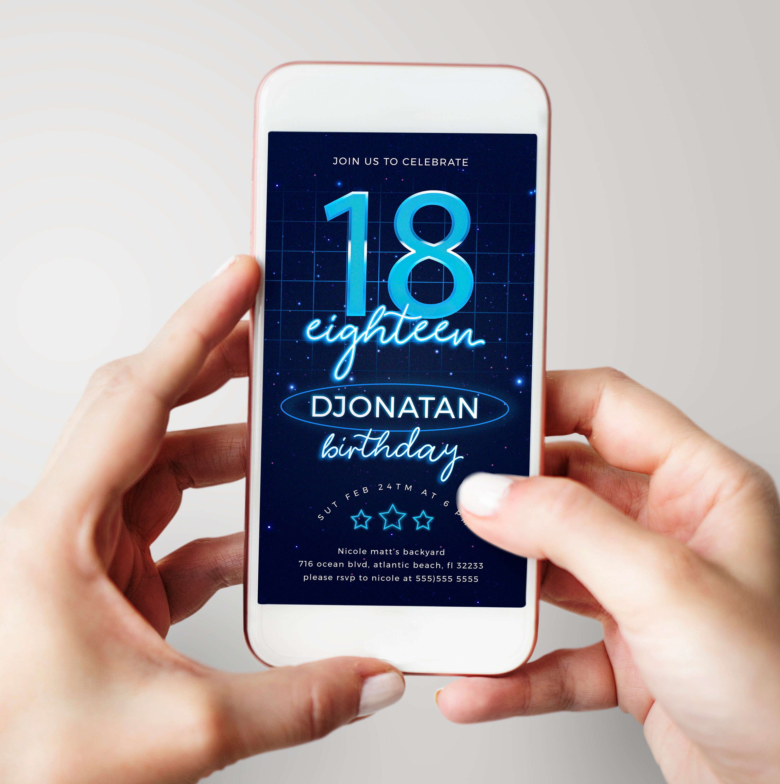Blue Neon 18th Birthday Electronic Invitation Lets Glow Crazy - Etsy