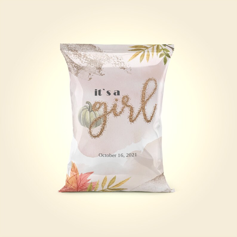 Editable Pumpkin Girl Chip Bag Fall Girl Baby Shower Chip | Etsy