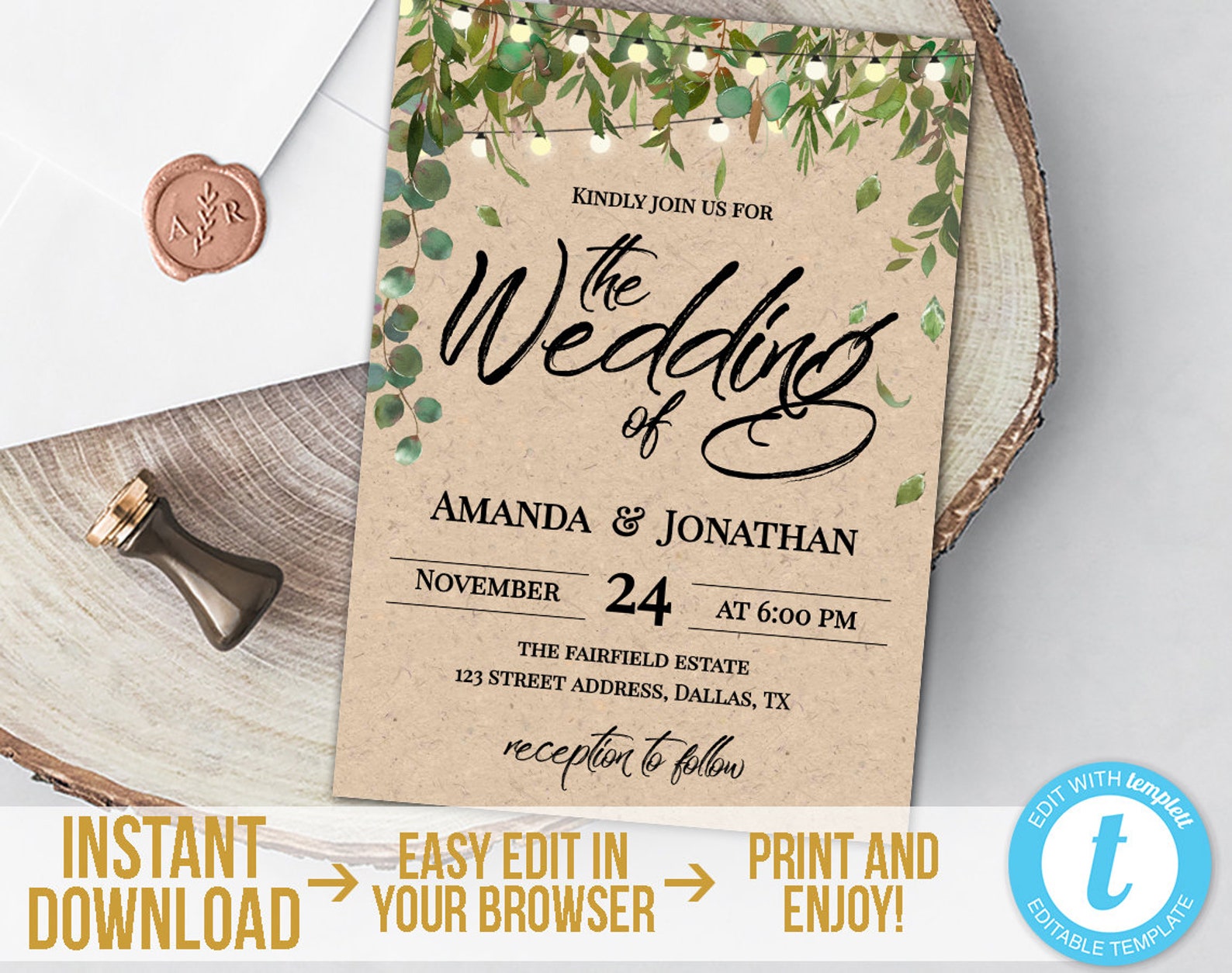 Rustic Greenery Wedding Invitation Set Greenery Wedding - Etsy