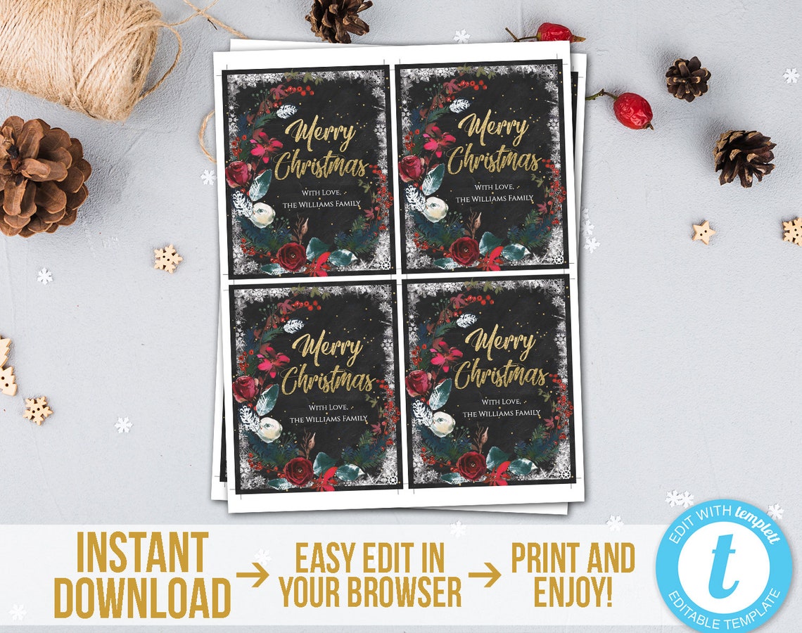 Holiday Wine Label Template Personalized Christmas Wine | Etsy