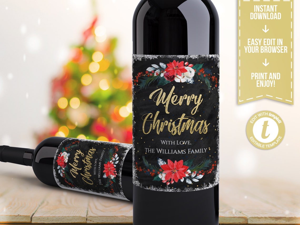 Christmas Wine Label Template Personalized Christmas Wine | Etsy