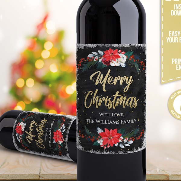 Merry Christmas Wine Labels - Etsy