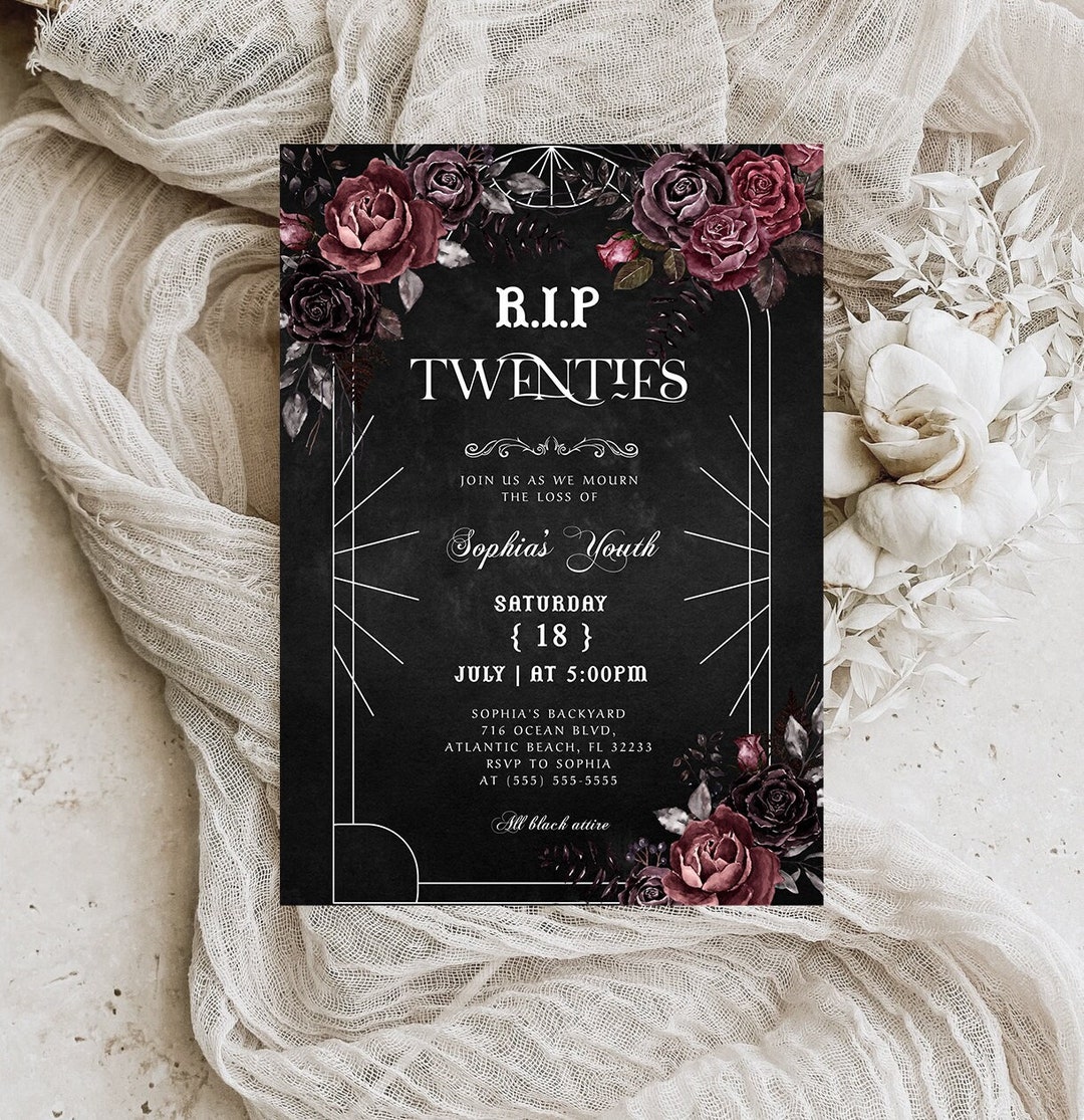 RIP Twenties 30th Birthday Invitation, Floral Death to My Youth Party Digital Invitation ...