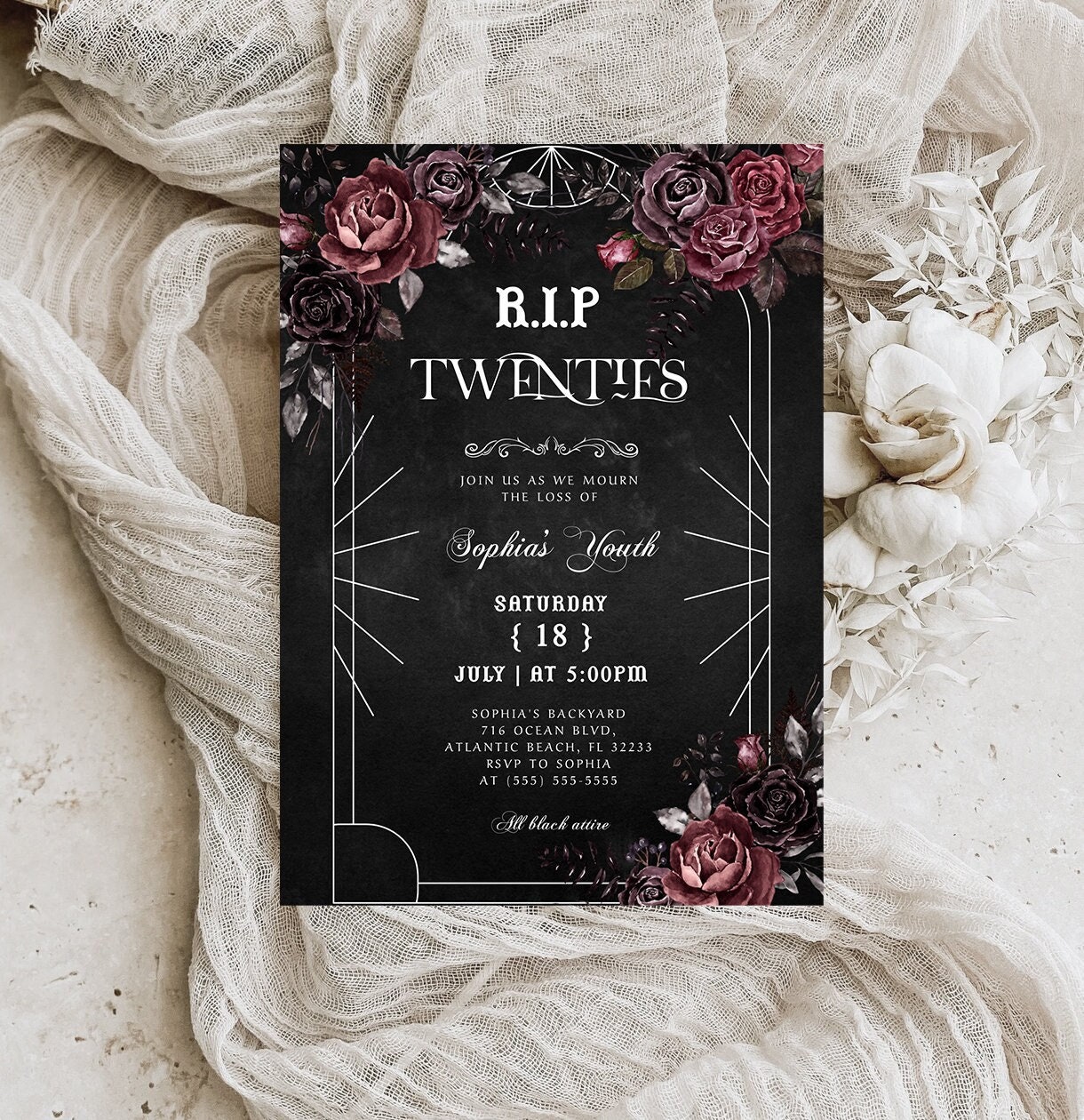 RIP Twenties 30th Birthday Invitation, Floral Death to My Youth Party ...