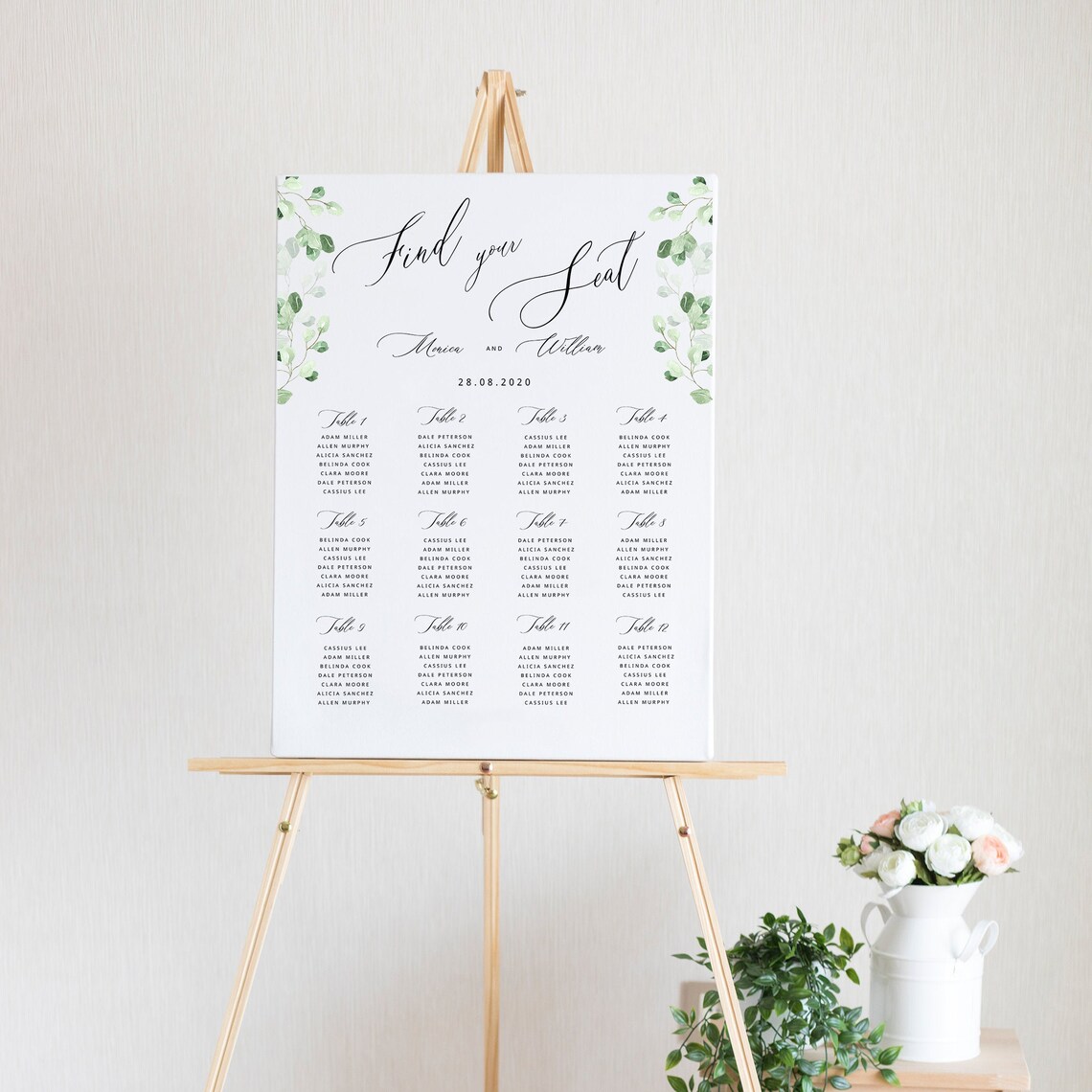 Greenery Seating Chart Template Printable Greenery Wedding - Etsy