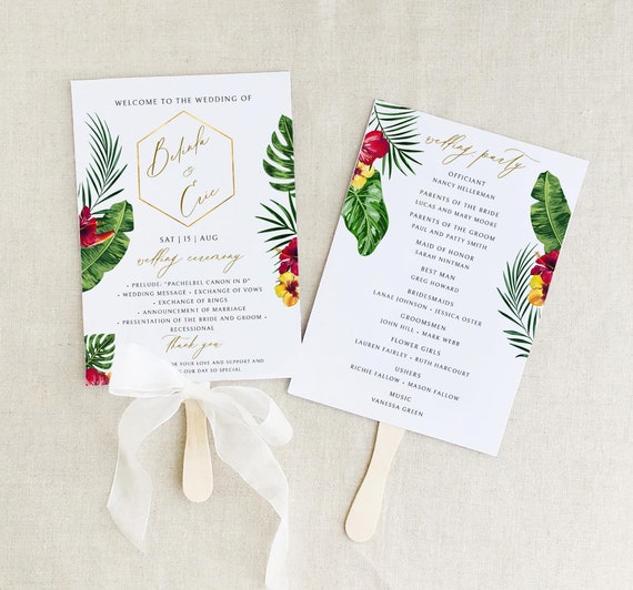 Tropical Wedding Fan Program Template Hawaiian Ceremony Fan Download Printable Beach Fan Program ...